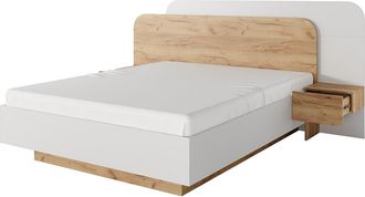 Vente-Unique Bett mit Nachttischen - 160 x 200 cm - Mit LED-Beleuchtung - Natur & Wei&szlig; - DESADO