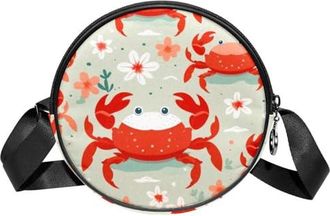 Generic Sac &agrave; bandouli&egrave;re rond pour femme, joli crabe, petit sac &agrave; bandouli&egrave;re avec fermeture &eacute;clair, bretelles r&eacute;glables, sac &agrave; main rond d&eacute;contract&eacute; pour fe