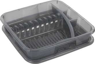 Rotho Geometric Geschirrabtropfer mit Abtropfschale, Kunststoff (PP) BPA-frei, anthrazit/transparent, (39,5 x 39,5 x 8,0 cm)