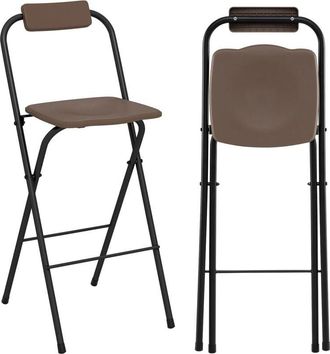 Costway Lot de 2 Tabourets de Bar Pliants pour Extérieur, avec Dossier et Repose-pieds, Tabourets de Bistrot Hauts pour Balcon, Porche, Charge 150KG, Marron