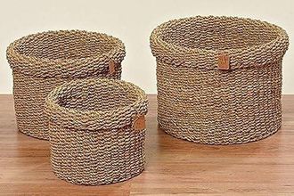 Boltze Boltze Sophy 3-teilig (rund, Aufbewahrungskörbe aus Seegras, natürliche Farben, Deko-Körbe im Boho Stil, Skandinavisch, ø 35-43 cm) 2945500, Beige, Un