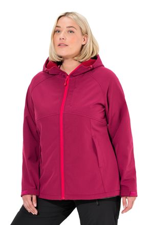 Ulla Popken Damen große Größen Übergrößen Plus Size Softshelljacke, Kapuze, Zipptaschen, Klettriegel Magenta 58+ 832356531-58+