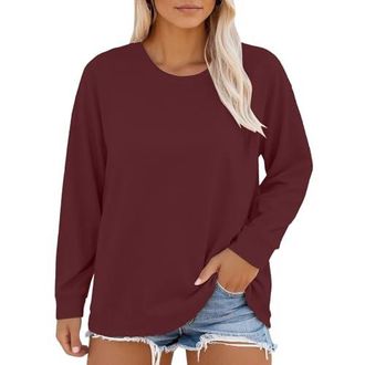 Generic A05 T-shirt &agrave; manches longues l&eacute;ger et d&eacute;contract&eacute; &agrave; col rond pour femme, bordeaux, XXL