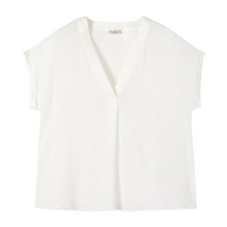 Oltre Bluse aus zwei Materialien mit Kimono-&Auml;rmeln - - Blouses & Shirts - Damen - Wei&szlig; - M