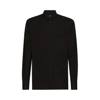 Dolce & Gabbana Schwarzes Hemd mit gesticktem Logo - - Shirts - Herren - Schwarzk - 2XL