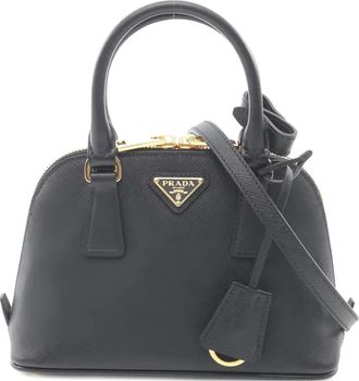 Prada sac à main en cuir Saffiano à plaque logo - Noir