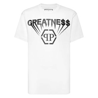 Philipp Plein Homme, Tops, Blanc, Taille: 3XL T-Shirt Imprim&eacute; Col Rond Greatness