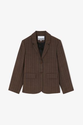 Ganni Blazer en laine &agrave; rayures marron - Taille 40 - Pour Femme