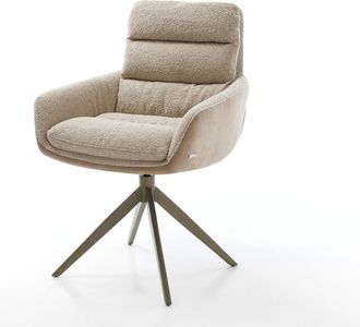 DELIFE Drehstuhl Abelia-Flex mit Armlehnen Materialmix Schlamm Kreuzgestell breit Effektfinish Titan 360° drehbar Wippfunktion, Esszimmerstühle