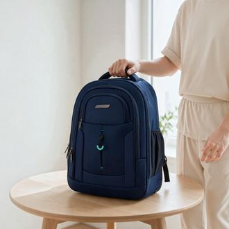 Infinity Leather 17 Laptop-Rollrucksack Blau, 1680D + PU, 2 Rollen, Trolley-Rucksack