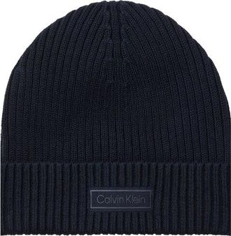 Calvin Klein Mütze Patch Chunky Rib Cotton Beanie LV04D8053G Dunkelblau