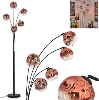HOFSTEIN Stehleuchte Ripoll, Stehlampe aus Metall/Glas in Schwarz/Kupferfaben/Klar, Leuchte im Retro/Vintage-Design mit Schirmen aus Glas (Ø 15 cm) u. Fußschal