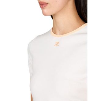 Courr&egrave;ges T-shirt &agrave; logo brod&eacute; et bord contrastant en coton