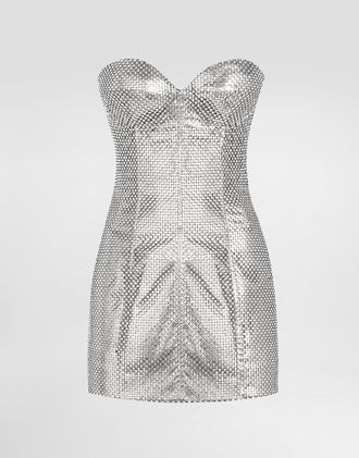 Dolce & Gabbana Strapless Mesh Dress - Frau Kleider Silber 38