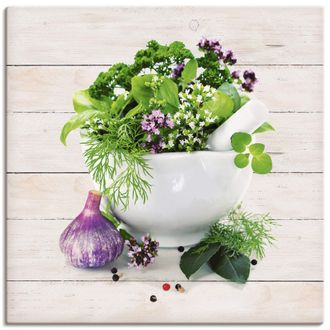 Artland Wanddeko Leinwand Bilder Wandbild 40x40 cm Stillleben Kräuter Gewürze Küche Mediterran Holzoptik T5NH