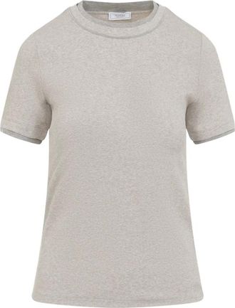PESERICO Femme, Tops, Gris, Taille: 38 FR T-shirt en coton micro-c&ocirc;tel&eacute;