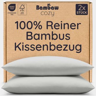 Bambaw Kopfkissenbezug Bambus 75x50 cm, 2-er Pack, atmungsaktive Bettw&auml;sche Sommer k&uuml;hlend, Kopfkissenbezug Bambus, antibakteriell und Anti Milben Bettw&auml;sche