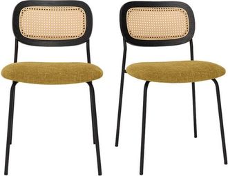 Miliboo Designstühle aus texturiertem Samteffekt in Bronze, schwarzes Metall und Rattan-Geflecht (2er-Set) miranda