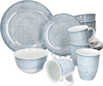 Ritzenhoff & Breker Nordic Ellen Kombi-Service 16-tlg Hellblau I Geschirr-Set für 4 Personen I Speise-Teller - Frühstücks-Teller - Müsli-Schalen - Kaffee-Becher I Porzell