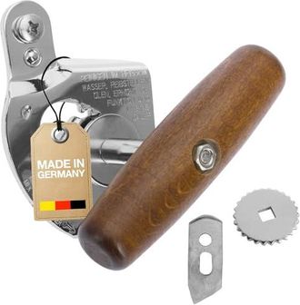 Westmark Set de 3 pi&egrave;ces : 1 Ouvre-Bo&icirc;te Professionnel Titan + 1 Lame de Rechange + 1 Roue de rechange, Acier/bois/acier laqu&eacute;, argent&eacute;/brun/noir, 122422E6