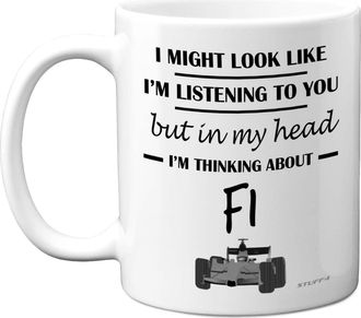 Stuff4 Formel-1-Geschenke - In My Head Im Thinking About F1 - Lustige F1-Geschenke f&uuml;r M&auml;nner, Auto-Liebhaber, Geschenke f&uuml;r ihn, Formel 1-Tasse, Formel 1-Ge