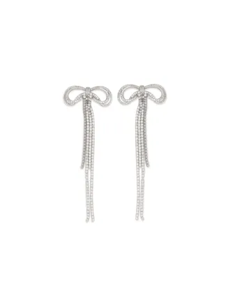 Self Portrait Womens Earrings Double Crystal Bow Silver Brass
