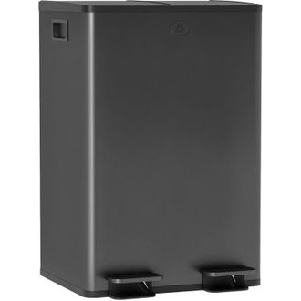 HOMCOM Poubelle de cuisine - HOMCOM - 2 compartiments 2 x 28L - couvercle &agrave; fermeture douce - acier inoxydable - 45,8x36x67,6cm - noir