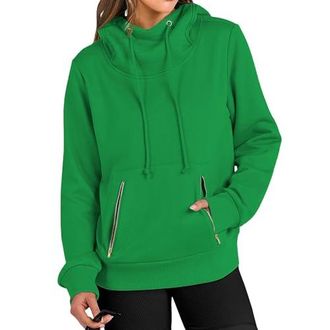 Generic Sweat Shirt &agrave; Capuche Oversize en Polaire pour Femme, Pull Douillet et Moelleux, Vert, Taille Moyenne