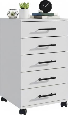 Relaxdays Rollcontainer, 5 Schubladen, HxBxT: 69 x 40 x 40 cm, Aktenschrank auf Rollen, B&uuml;rocontainer Schreibtisch, wei&szlig;