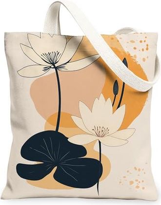 Generic Sac fourre-tout en toile motif n&eacute;nuphar du milieu du si&egrave;cle pour faire du shopping, 33 x 38,1 cm, sac d&eacute;picerie r&eacute;utilisable r&eacute;tro funky floral pour f