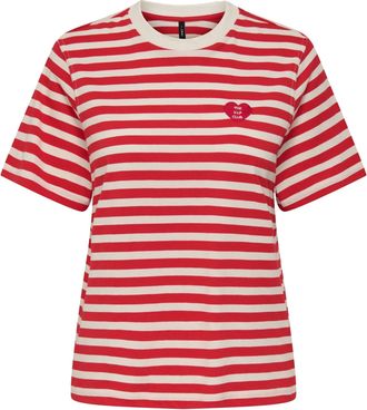 Only Damen Onllivina S/S O-Neck Stripe Top Box JRS, High Risk Red, X-Large