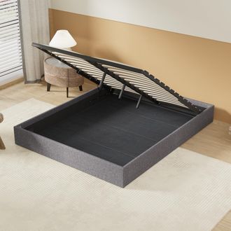 November Bett mit Kofferraum, Lattenrost aus flexiblem Holz, Rahmen aus grauem Stoff, stabil und robust, viel Stauraum unter dem Bett (Grau, 120 x 190 cm)