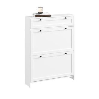 SoBuy Meuble à Chaussures Blanc, Rangement Chaussures Entrée, Tiroir et 2 Portes Battantes, Design Compact, Facilité dInstallation, MDF, Meuble Rangement Mu