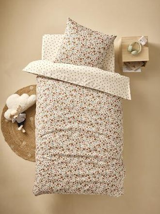 Vertbaudet Parure Housse de Couette et taie doreiller r&eacute;versible Retro Flowers, avec Coton recycl&eacute; Multicolore 200X200 63X63