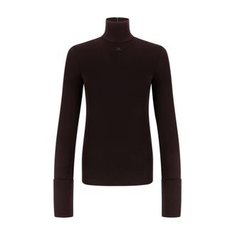 Courr&egrave;ges Femme, Pulls, Brun, Taille: 38 FR Haut en maille &agrave; col roul&eacute;