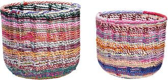 Novità Home Set 2 ceste rotonde in cotone di recupero, multicolore