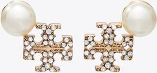 Tory Burch Moondance Logo and Pearl Stud Earrings
