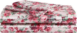 Betsey Johnson Queen Sheets, Luxurious Satin Bedding Set, Smooth & Silky Home Decor (Vintage Floral Pink, Queen)