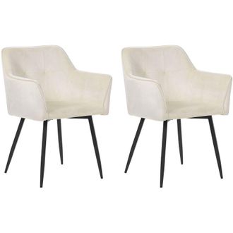 Beliani Esszimmerstuhl 2er Set Hellbeige Samtstoff mit Schwarzen Metallbeinen Glamour&ouml;s Modern Wohnzimmer Essbereich Flur Diele Ausstattung M&ouml;bel