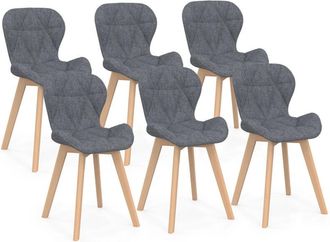 IDMarket Lot de 6 chaises ROBINE en tissu gris foncé pour salle à manger