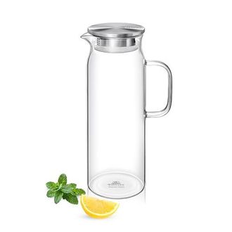 Wilmax England Wilmax - Carafe en verre avec couvercle en acier inoxydable - 1500 ml - Carafe pour boissons chaudes ou froides - Carafe &agrave; eau en verre borosilicate -