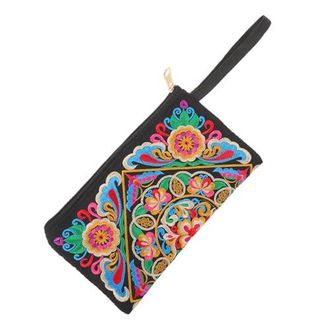 Beaupretty Pochette Ethnique Brod&eacute;e Motif Fleur de Gesang, Paquet de Soir&eacute;e Boh&egrave;me pour Femme, Fermeture &Eacute;clair S&eacute;curis&eacute;e, L&eacute;g&egrave;re et Compacte, Mariage, Voyages e