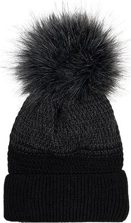 styleBREAKER Bonnet à pompon tricoté pour femme avec dégradé de couleurs et doublure en polaire, bonnet dhiver à pompon en fourrure 04024205, Noir/gris foncé., tai