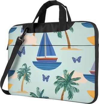 Generic Sacoche pour ordinateur portable de 15,6 pouces avec bandouli&egrave;re et motif papillon de mer et palmier, housse de protection antichoc pour homme et femm