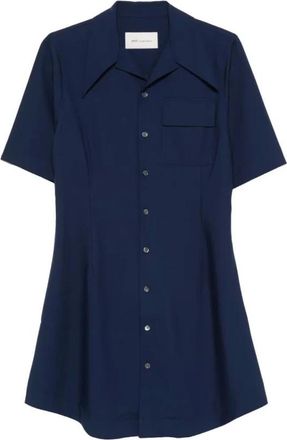 Ami Femme, Robes, Bleu, Taille: 42 FR Long Sleeve Encre Wool Shirt Dress