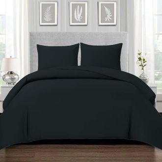 Pizuna 800 Fadenzahl aus Baumwolle Bettw&auml;sche Schwarz, 100% Langstaple Baumwolle Bettbezug und Kissenbezug, 100% Baumwolle Mako Satin 2-Teilig Bettw&auml;scheset 