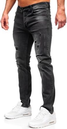 BOLF Homme Pantalon en Jeans Jeans Used Look Jeans Destroyed Denim Style Slim Fit Jambe etroite Temps Libre Casual Style MP0018N Noir S [6F6]