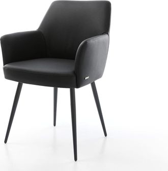 DELIFE Esszimmerstuhl Xana-Flex mit Armlehnen Echt-Leder Schwarz 4-Fuß konisch Schwarz Taschenfederkern, Esszimmerstühle