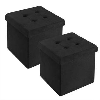 Woltu 2er Set Faltbarer Sitzhocker, Sitzw&uuml;rfel mit Stauraum Sitzbank Truhen Aufbewahrungsbox, Deckel Abnehmbar, Gepolsterte Sitzfl&auml;che aus Samt, 37,5x37,5x3