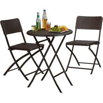 Relaxdays Relaxdays - Meuble de jardin bastian salon de jardin pliable table chaises optique rotin HxlxP: 75,5 x 60 x 60 cm, marron